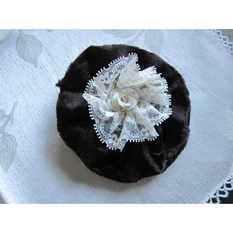 art 006|ftiaxto4u ομορφη καρφιτσα με ιβουαρ δαντελιτσα και καφε βελ...